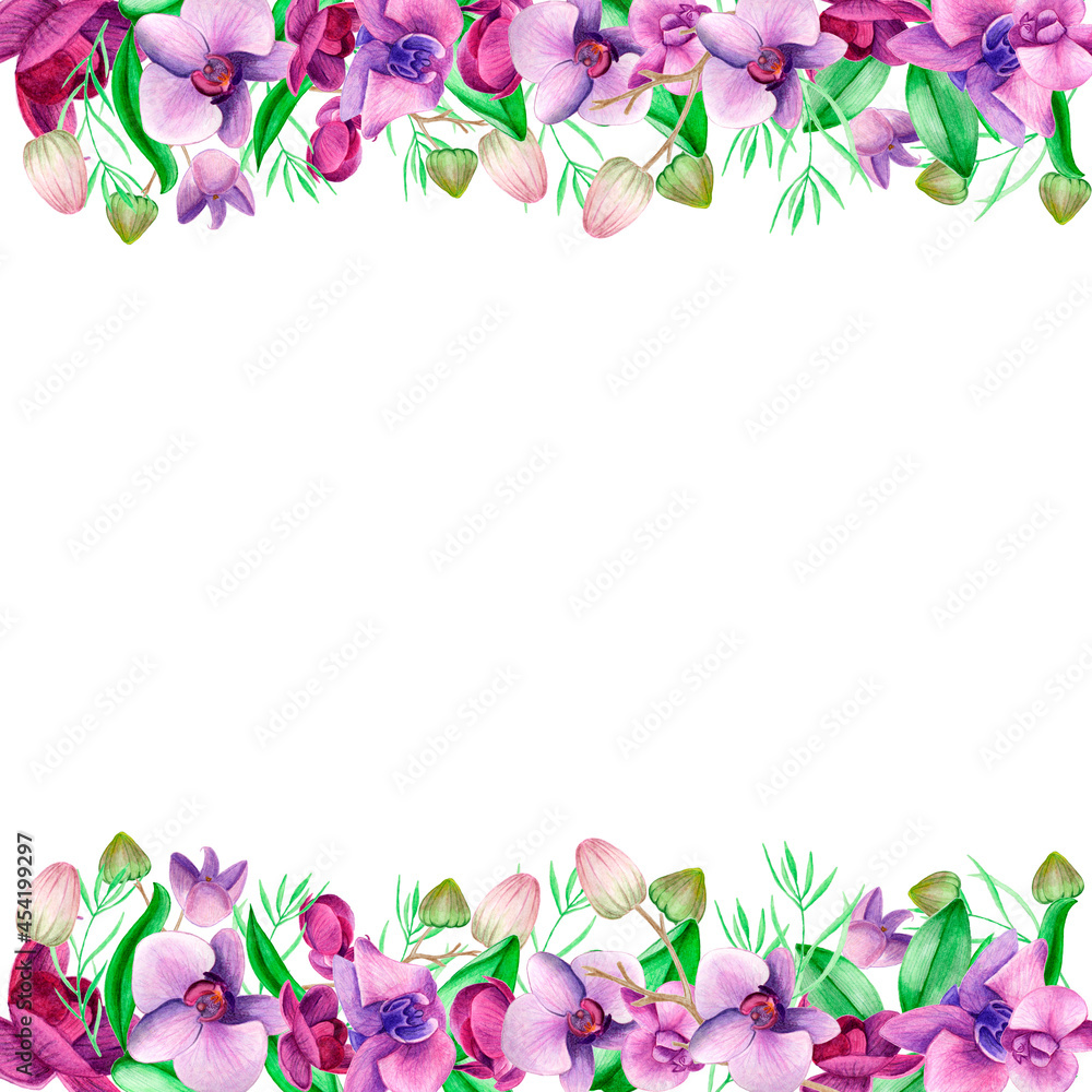 Frame orchid watercolor, flower banner, retro, paper, wooden, signboard ...