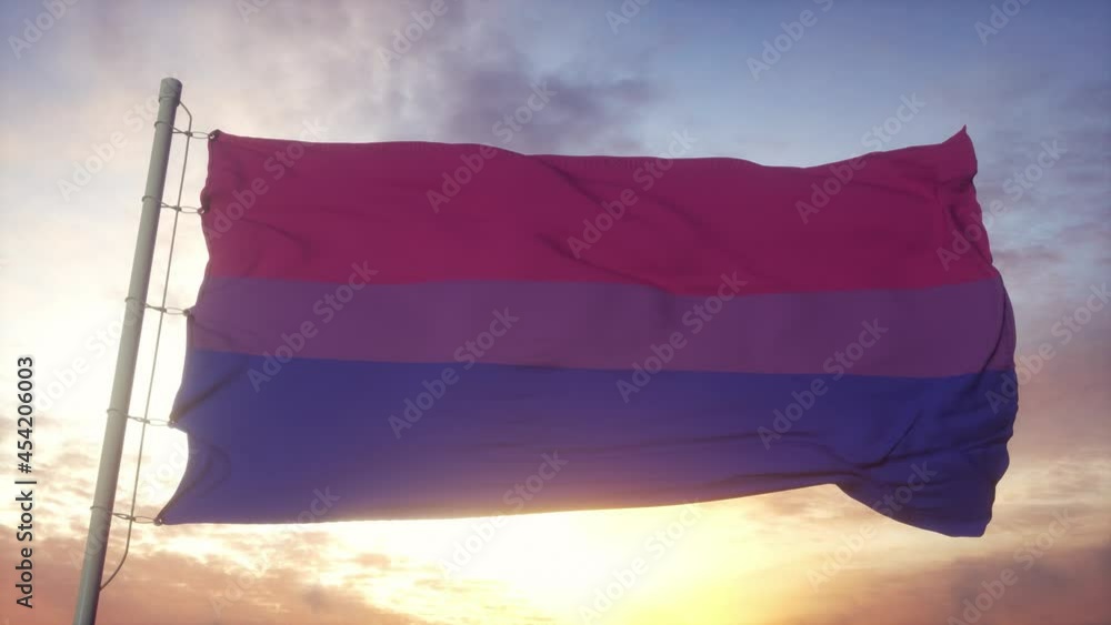 Bisexual pride flag waving in the wind, sky and sun background Stock ...