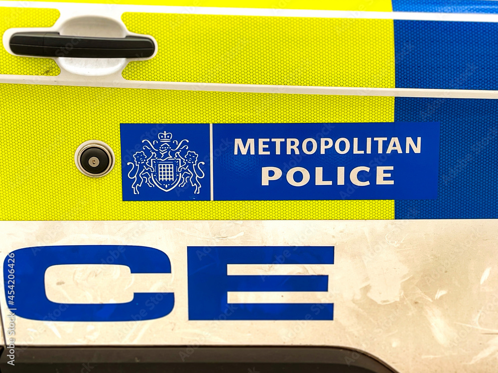 London, England - August 2021: Badge and markings on the side of a ...