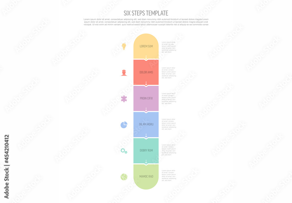 Six Simple Vertical Pastel Color Steps Process Infographic Layout on ...