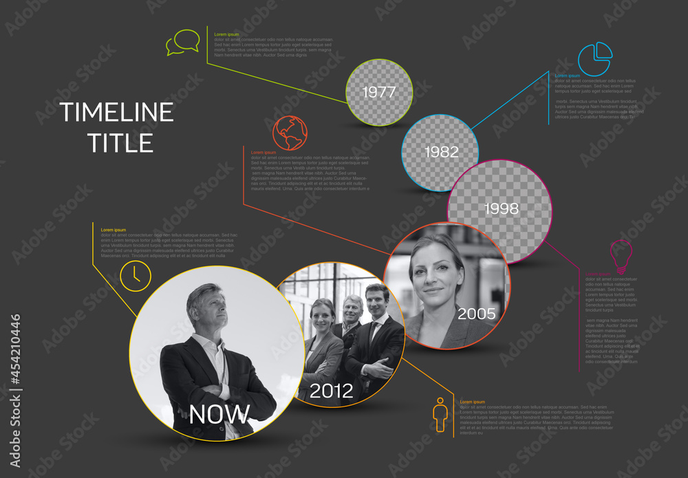 Dark Circle Photo Placeholders Timeline Layout Stock Template | Adobe Stock