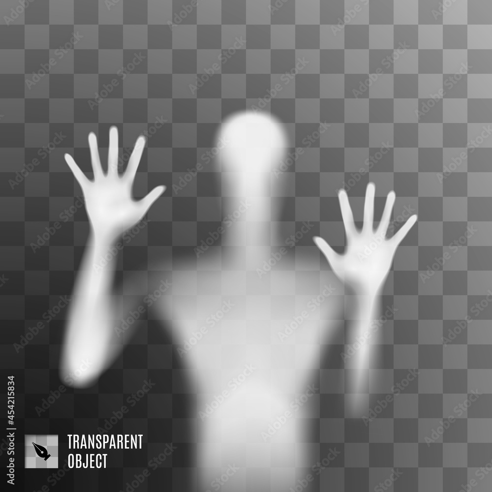 Shadow Blur of Horror Man Behind the Matte Glass. Blurry Hand, Body ...