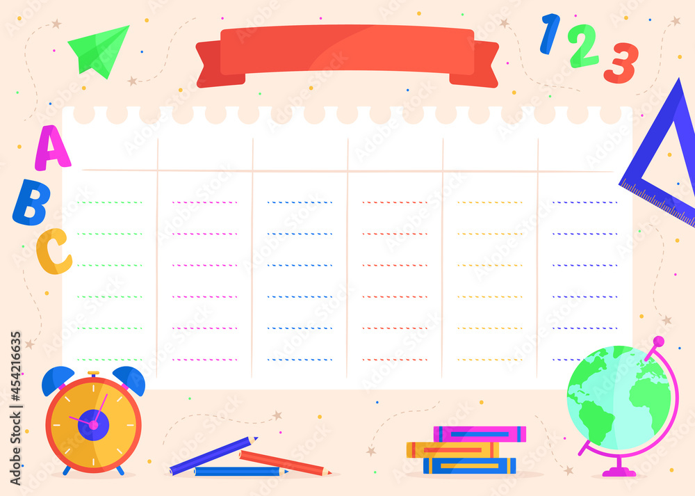 Back to school timetable. Hand drawn. Classroom timetable. Plan note ...