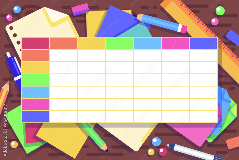 Back to school timetable. Hand drawn. Classroom timetable. Plan note ...