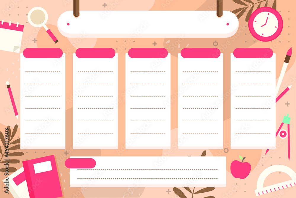 Back to school timetable. Hand drawn. Classroom timetable. Plan note ...