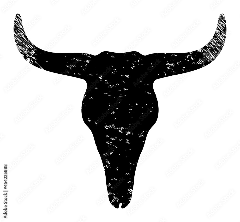 Dead bull head icon with grunge style. Isolated vector dead bull head ...