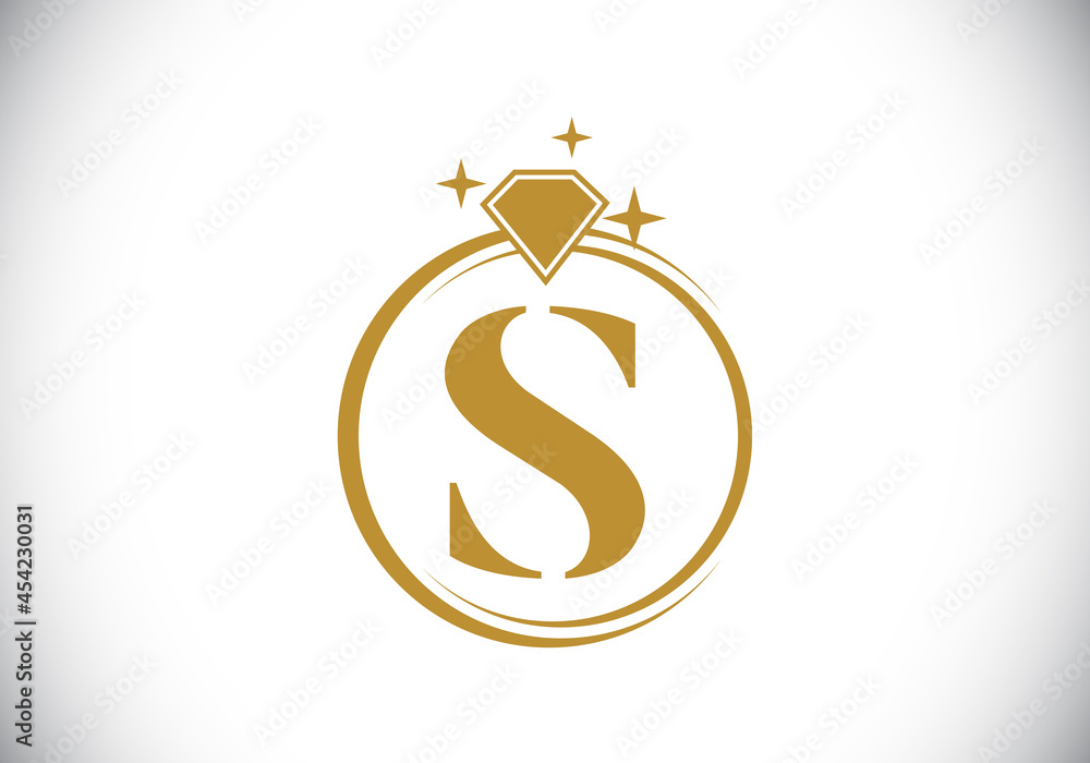 Initial S monogram letter alphabet in a circle with Diamond. Diamond ...