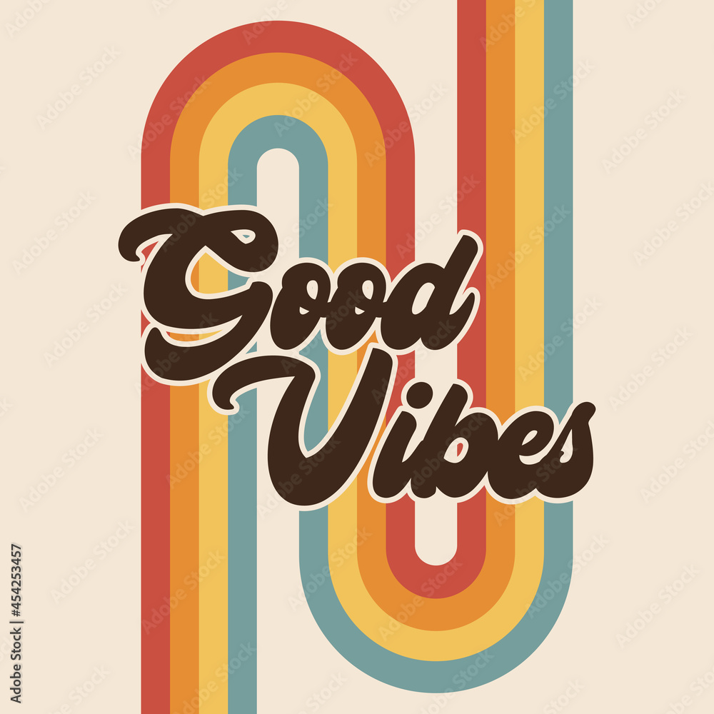 Retro Good Vibes Rainbow Positive Message Boho Graphic, Vintage ...