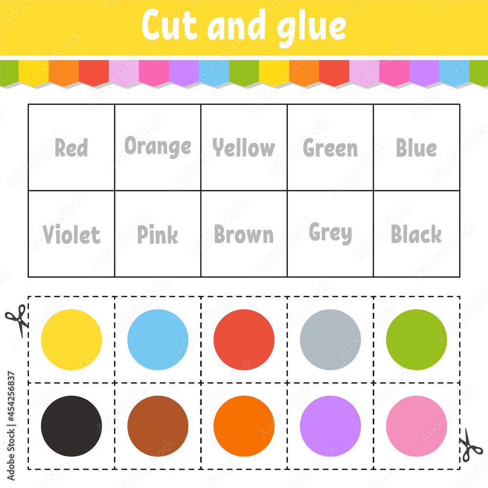 Vecteur Stock Cut and glue. Learning color games for preschool ...