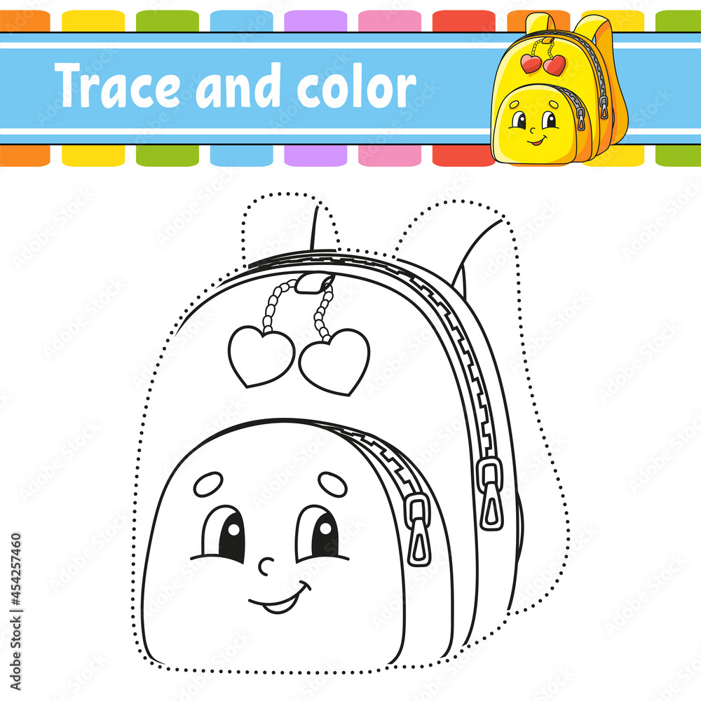 Trace and color. Coloring page for kids. Back to school theme ...