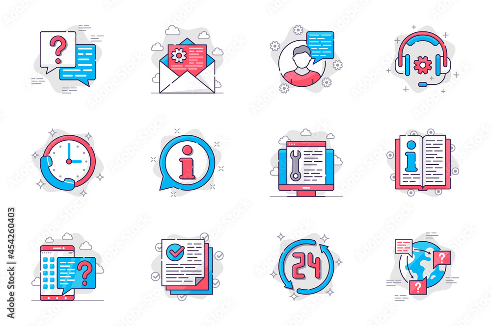 Customer support concept flat line icons set. Consultation and ...