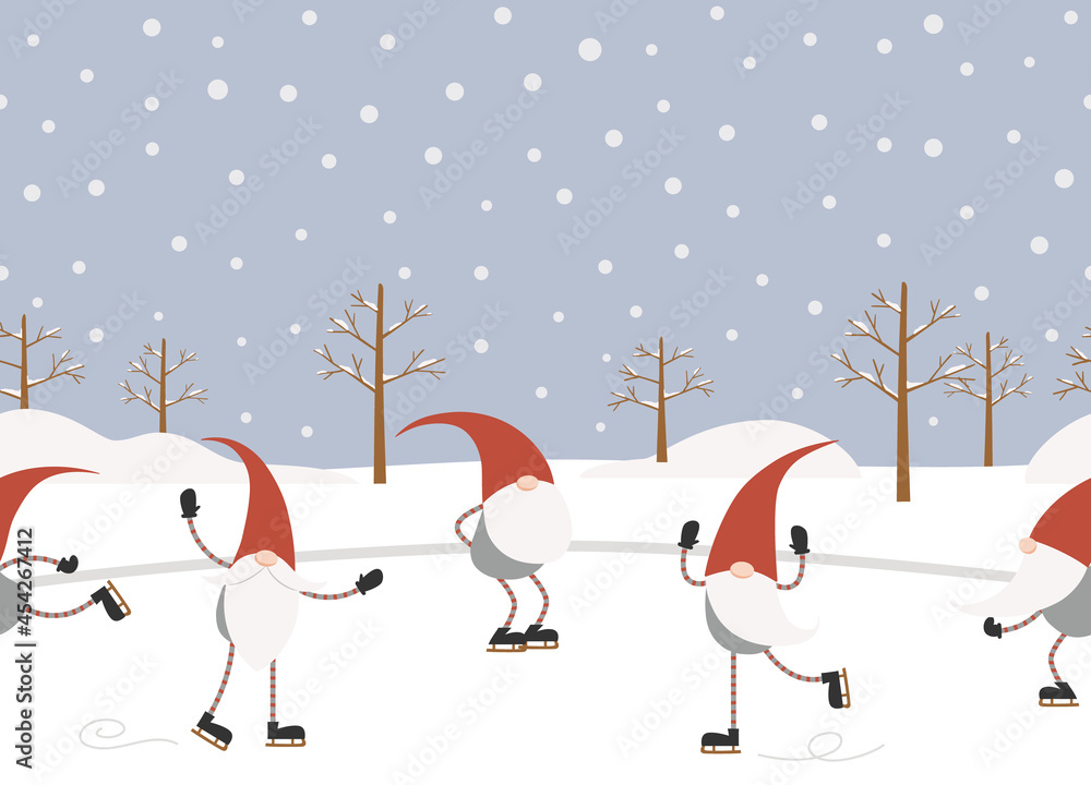 Seamless background design with cute and funny Scandinavian gnomes ice ...