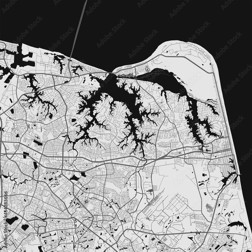 Urban city map of Virginia Beach. Vector poster. Grayscale street map ...