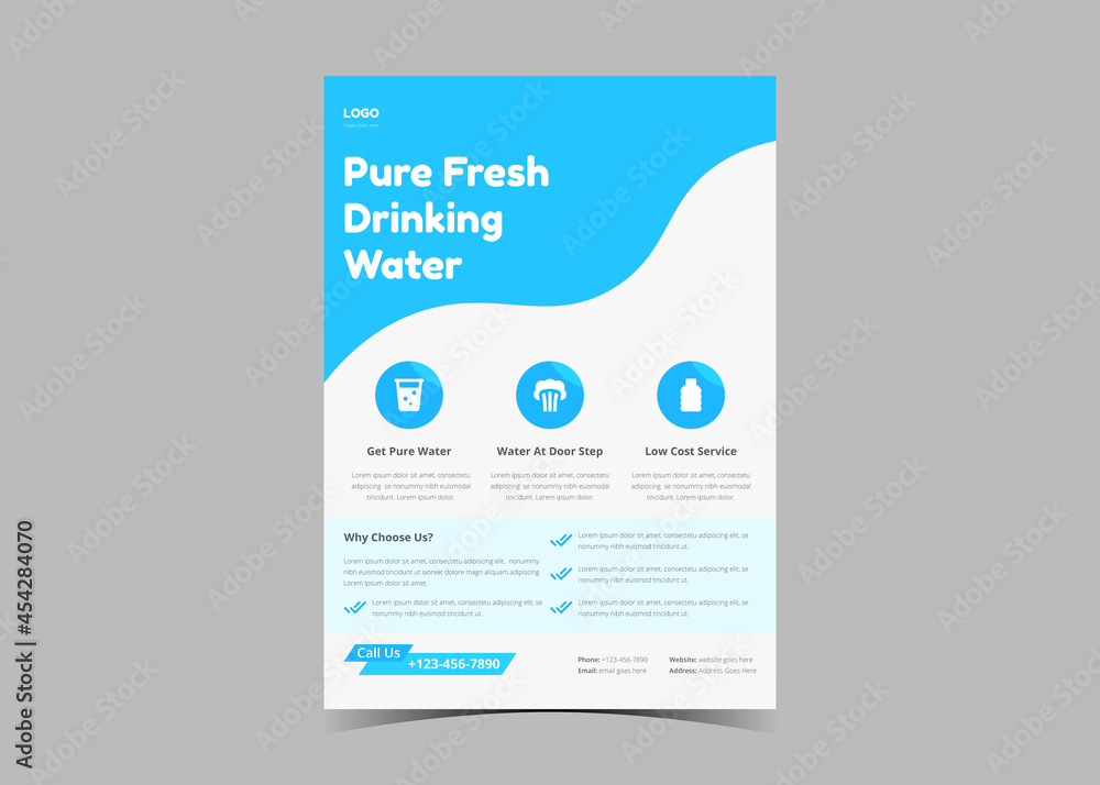 Pure water flyer design template. Drink pure water poster leaflet ...