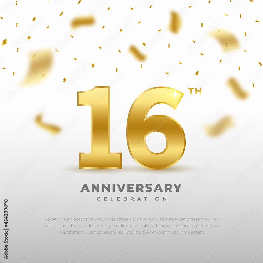 16th anniversary celebration with gold glitter color and white ...