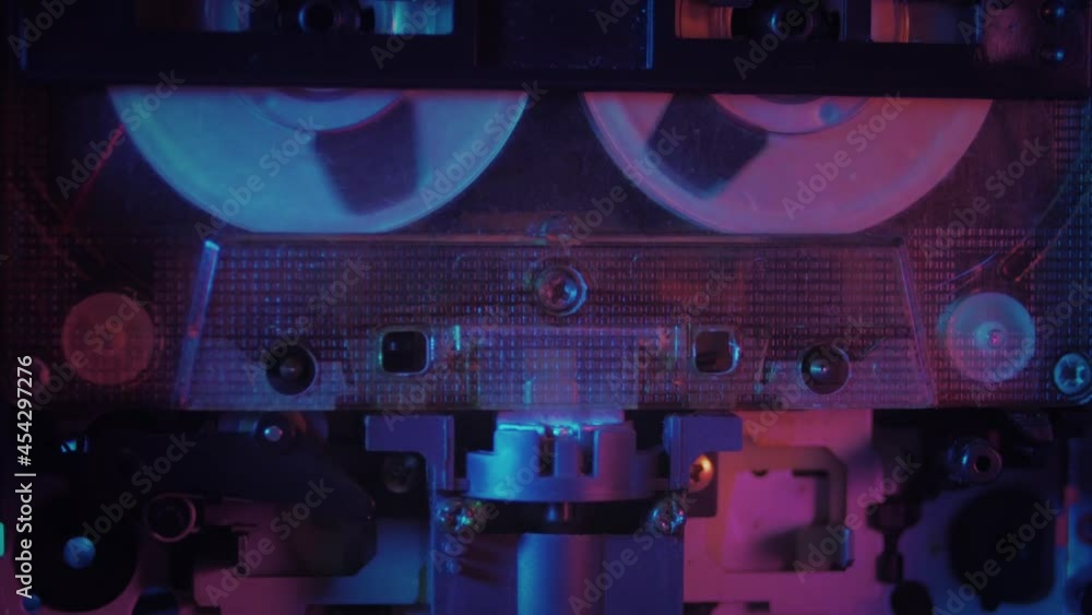 Cassette tape player, head close up. A vintage music template with a ...