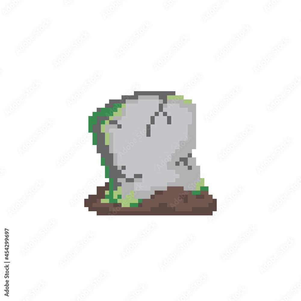 Pixel art cracked grave. Pixel mossy abandoned gravestone. Halloween ...
