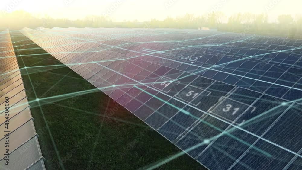 clean green energy production concept,aerial view drone of solar panels ...