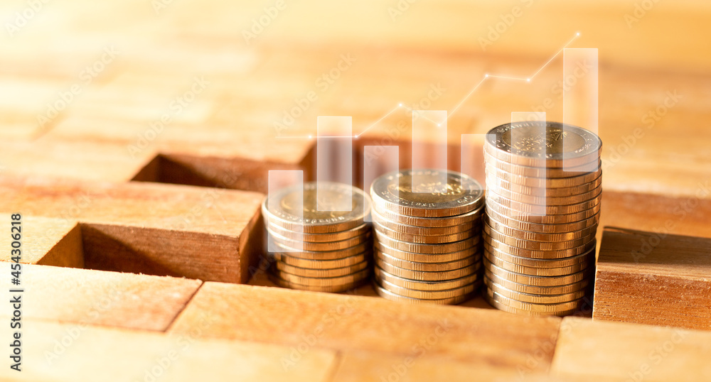 Stock funding or money saving graph with coins. Background for business ...