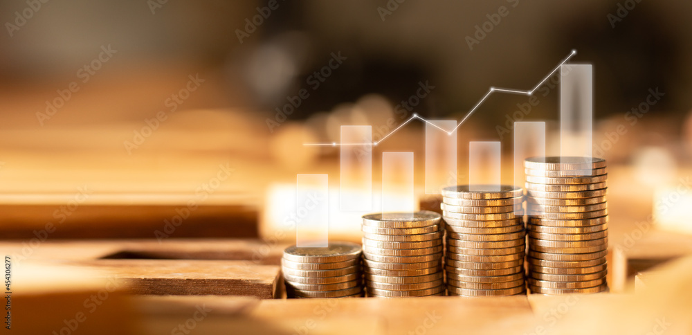 Stock funding or money saving graph with coins. Background for business ...