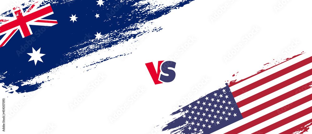 Creative Australia vs United States of America brush flag illustration ...