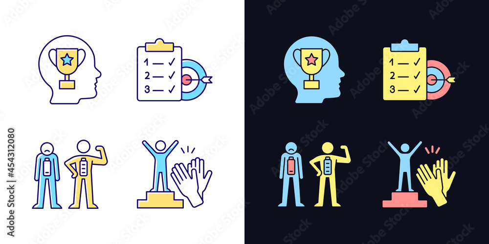 Intrinsic motivation light and dark theme RGB color icons set. Better ...