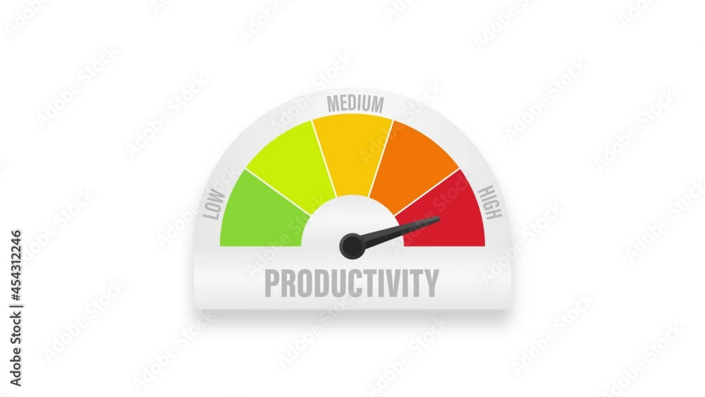 Productivity icon on speedometer. High Productivity meter. Motion ...