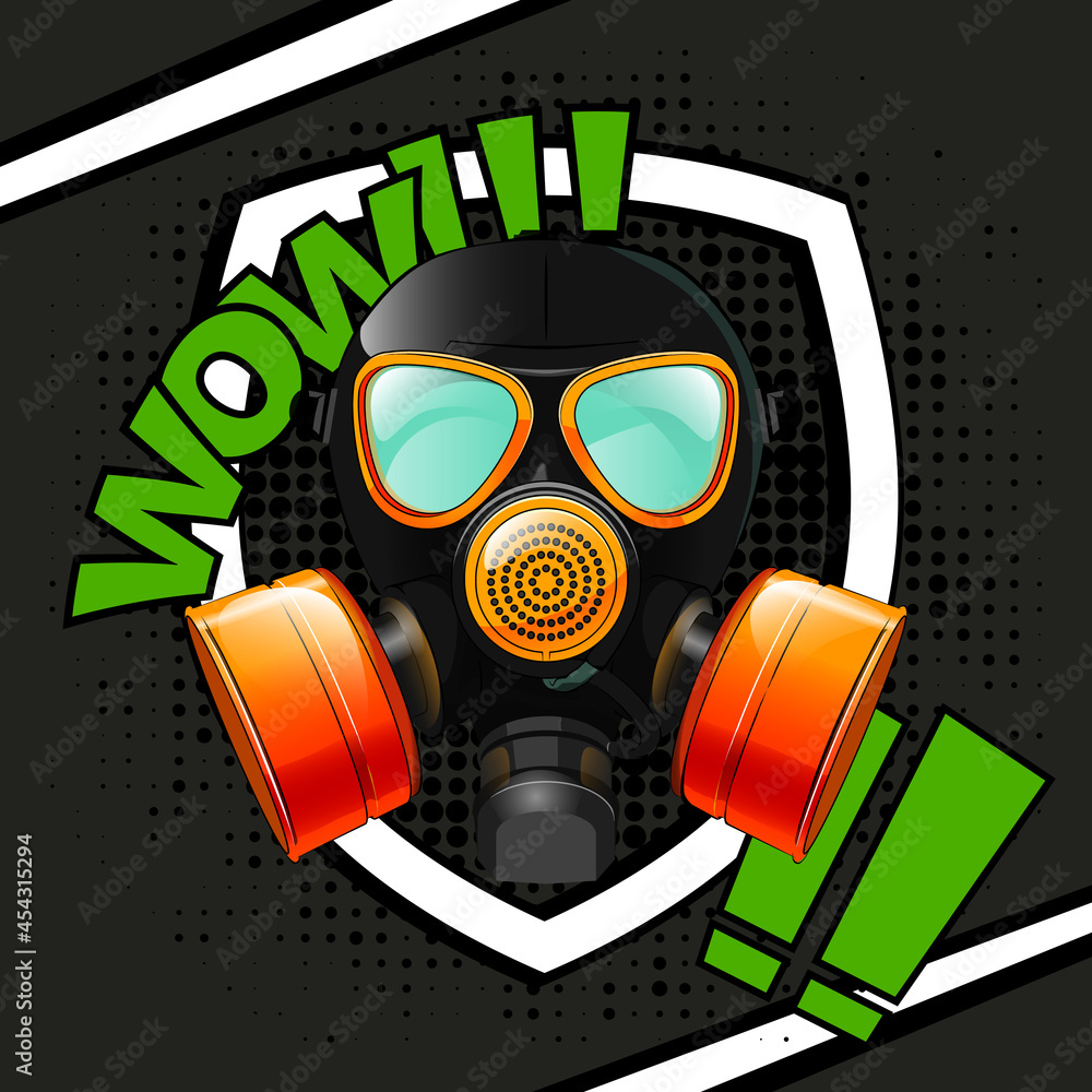 Gas mask respirator skull breather on comics style background ...