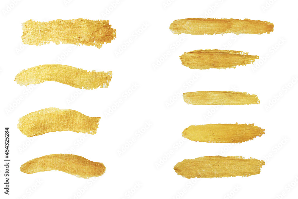 Gold paint stroke set. Gold brush abstract art illustration. Gold ...