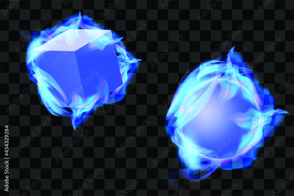 Set Of Blue Fire Object Isolated Vector Illustration Burn Light Effect Can Use For Fire Graphic