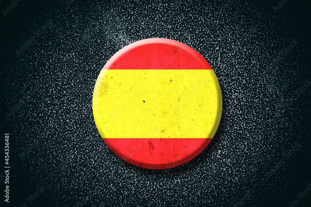 Spain flag. Round badge, on a dark background. Signs and Symbols. Stock ...