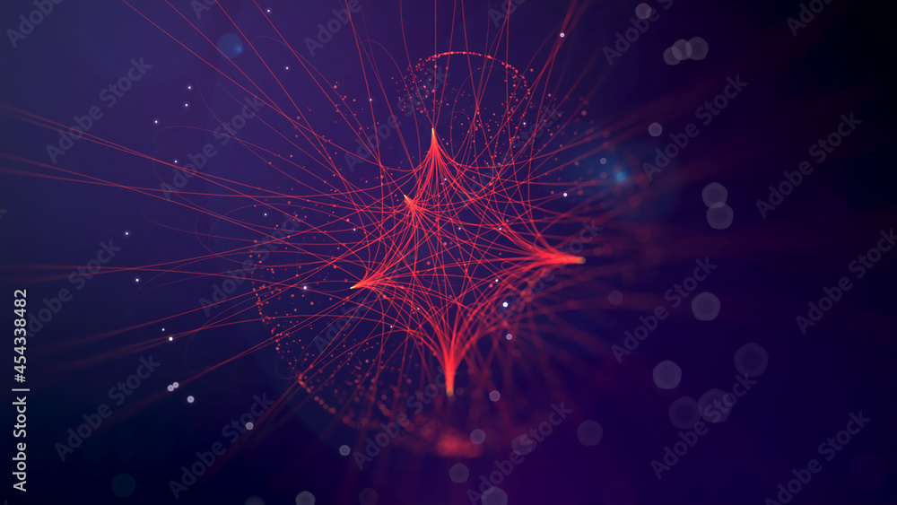 Big data HUD wireframe visualization with neon dots and lines. Visual ...