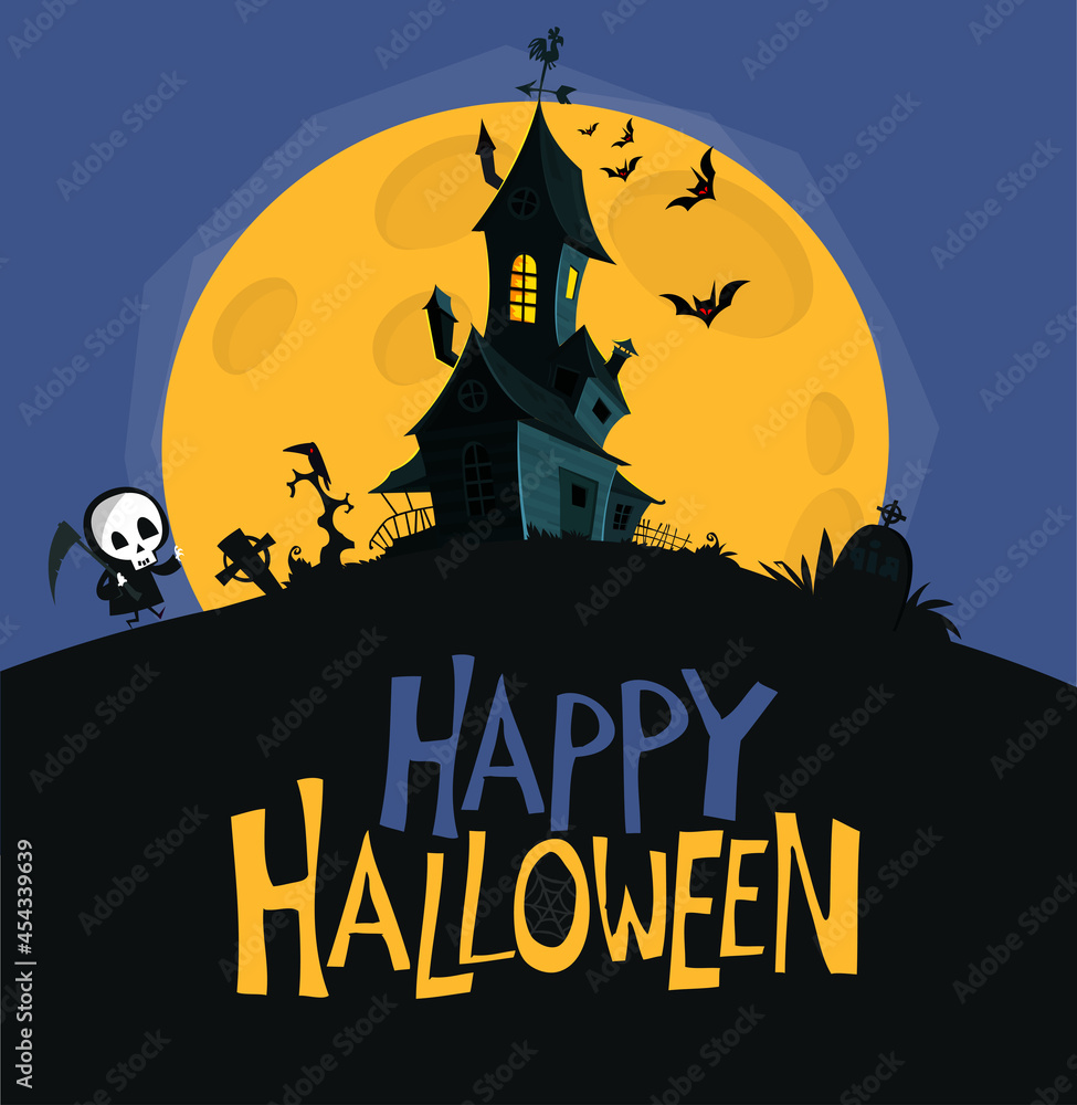 Happy halloween haunted house cartoon illustration. Vector horror scary ...