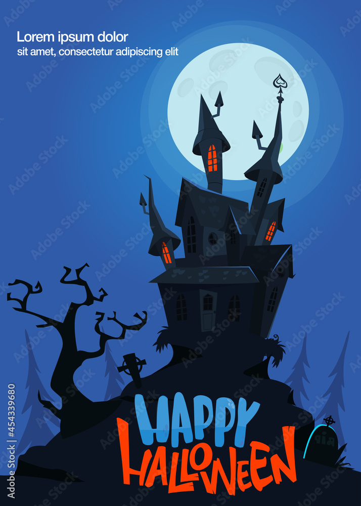 Happy halloween haunted house cartoon illustration. Vector horror scary ...