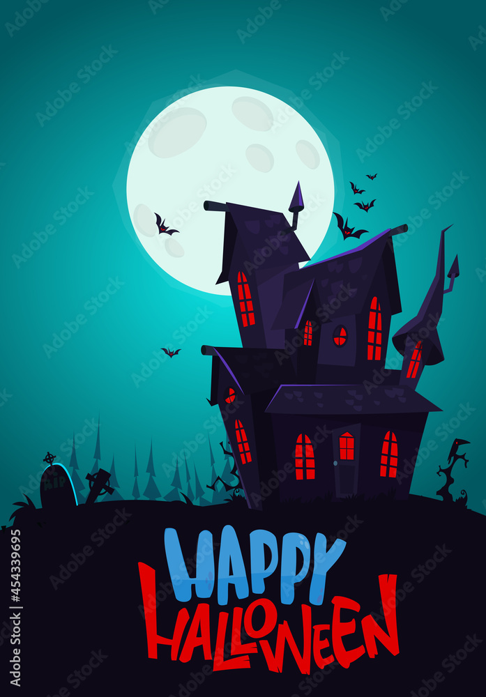 Happy halloween haunted house cartoon illustration. Vector horror scary ...