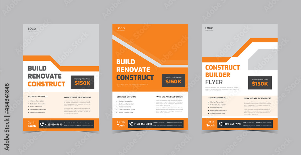 House renovation flyer design bundle. Builder poster leaflet design ...