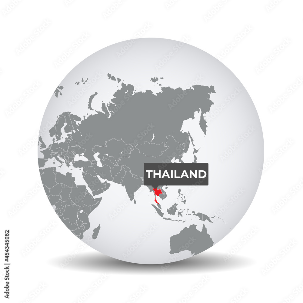 World globe map with the identication of Thailand. Map of Thailand ...