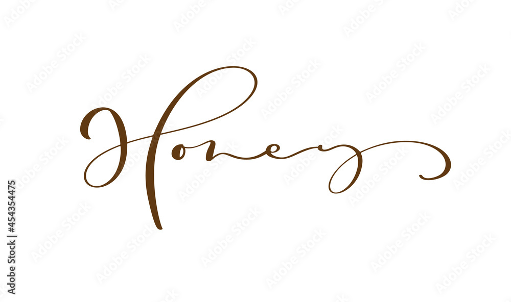 Honey calligraphy lettering text. Vector bee hand lettering word in ...