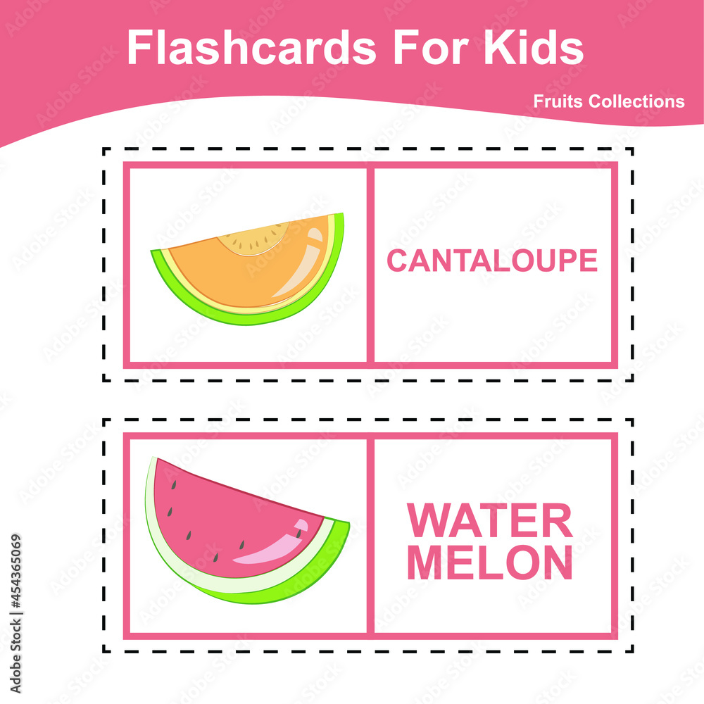 Vector set of fruit collections flashcard. Educational printable ...