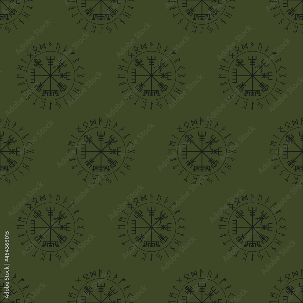 Vegvisir symbol, runic compass. Icelandic magical staves. Nordic Viking ...