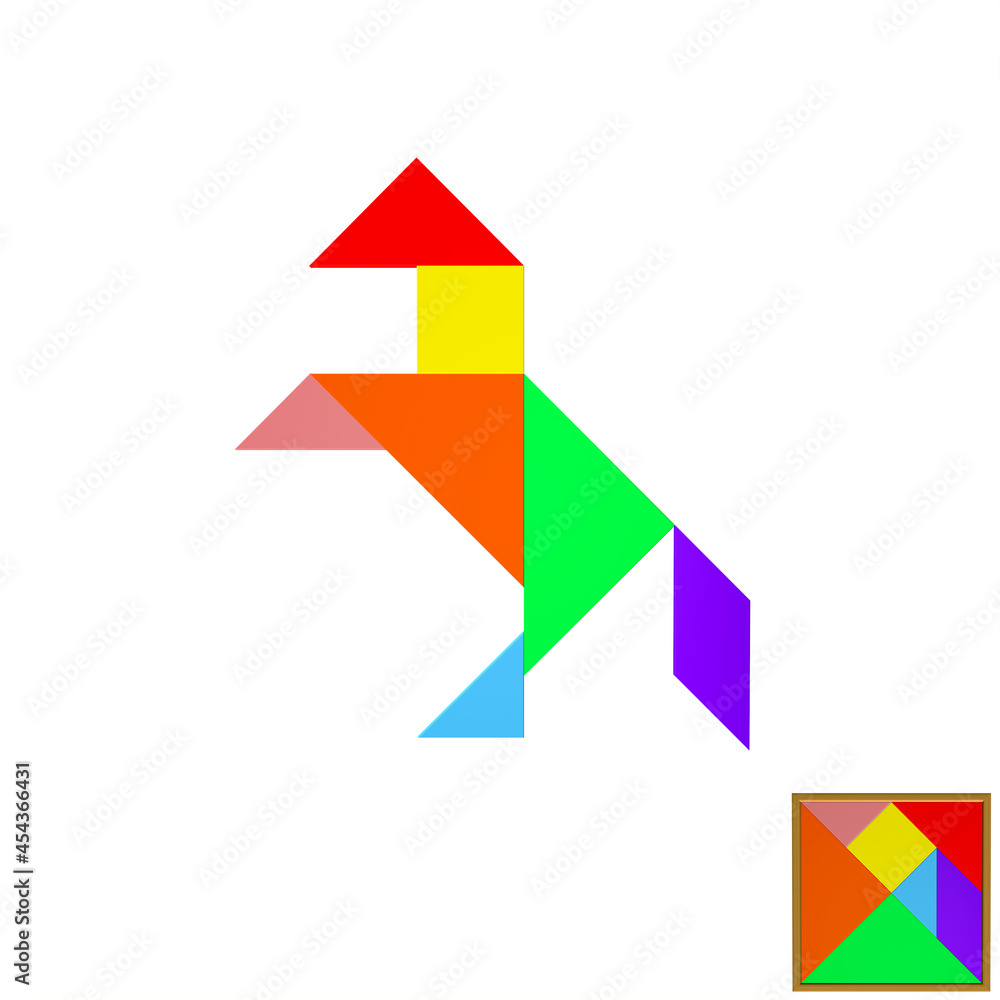 Colorful tangram puzzle with horse on white background，3D Rendering ...