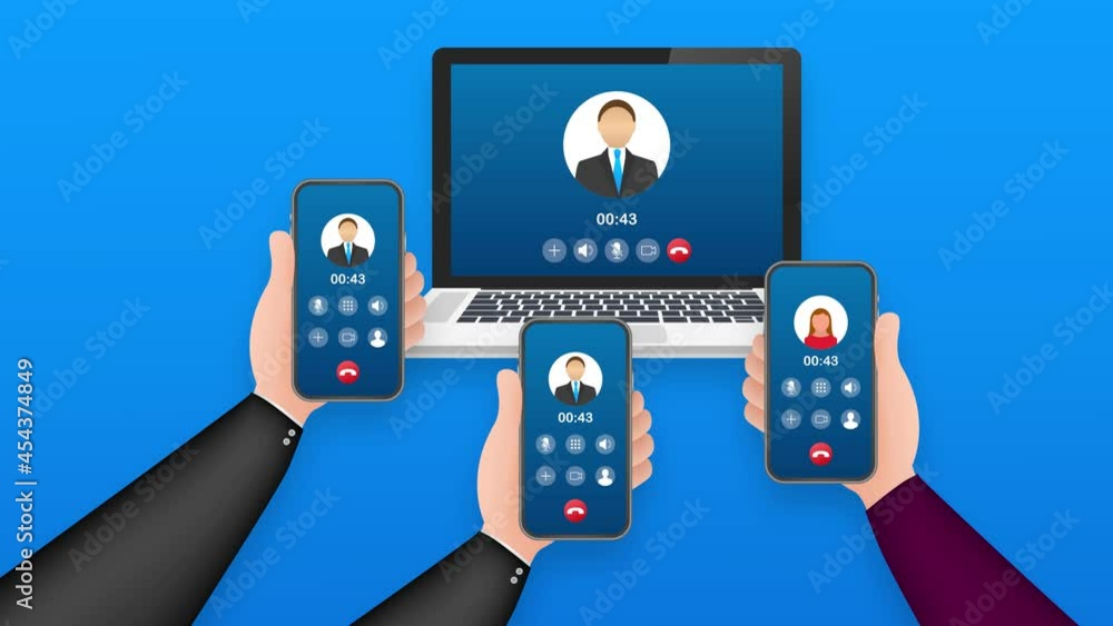 Incoming video call on laptop. Laptop with incoming call, man profile ...