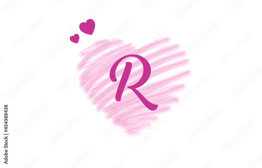 Initial R Logo with Pink Heart Icon. Letter R Concept with Love. Vector ...