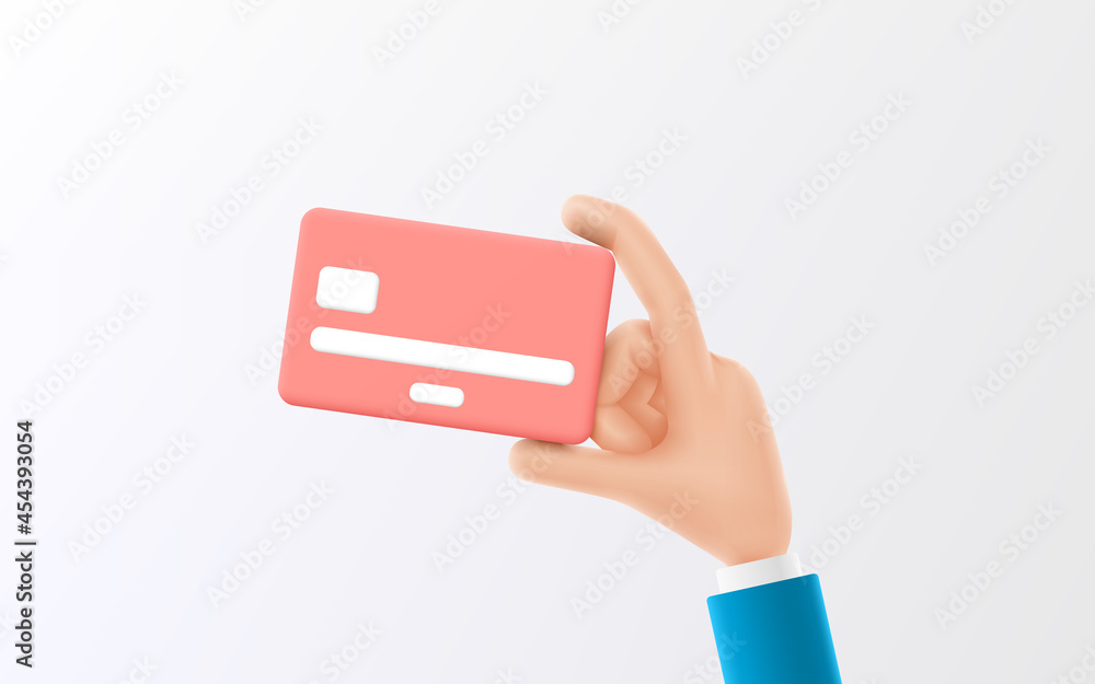 Cartoon hand of businessman holds debit or credit card. Vector ...