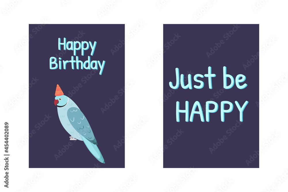 Birthday greeting cards with rose ringed parrot, Happy Birthday sign ...