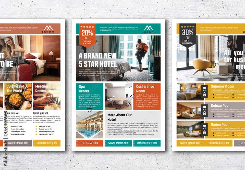 3 Hotel Flyer Layouts Stock Template | Adobe Stock