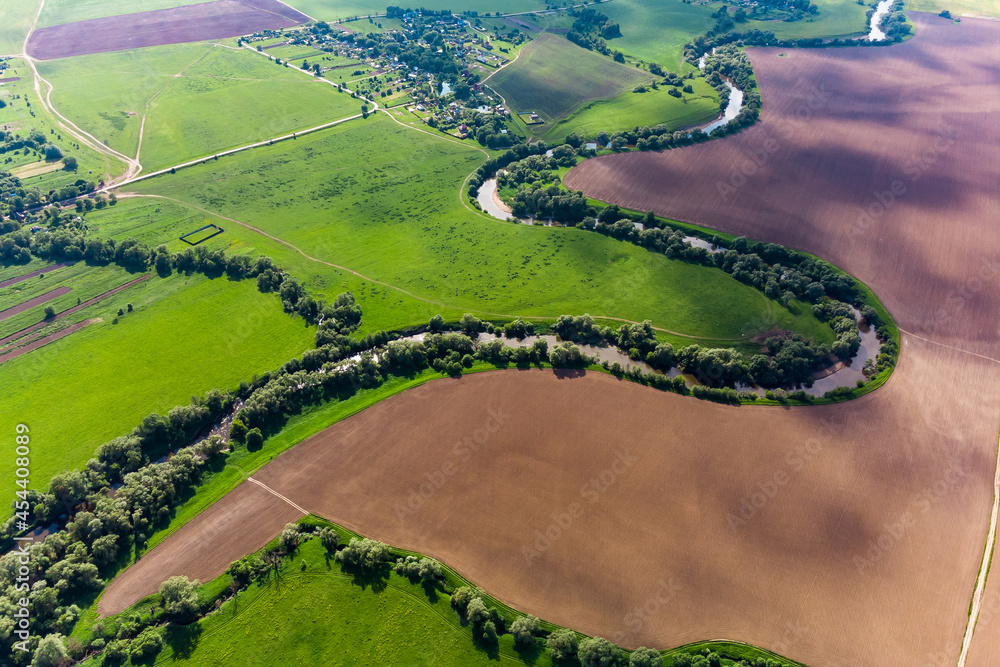 Winding bed of the Protva river and the vicinity of the village ...