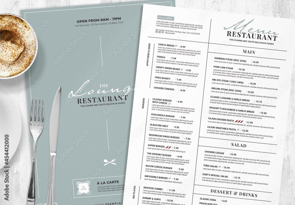 Modern Food Menu Layout for Restaurant Cafe Bar Stock Template | Adobe ...