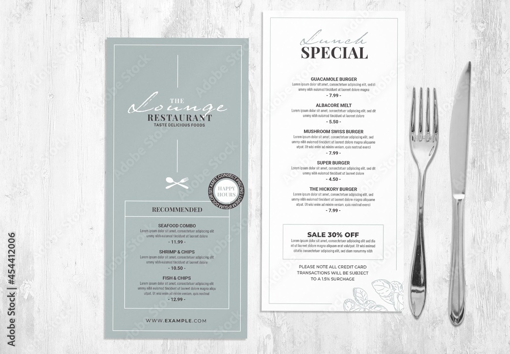 Thin Dl Menu Layout for Drinks Food Specials Stock Template | Adobe Stock