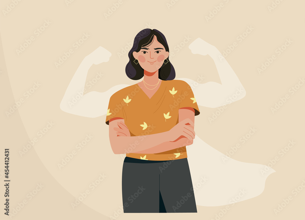 Strong woman concept. Confident, happy female character with shadow ...